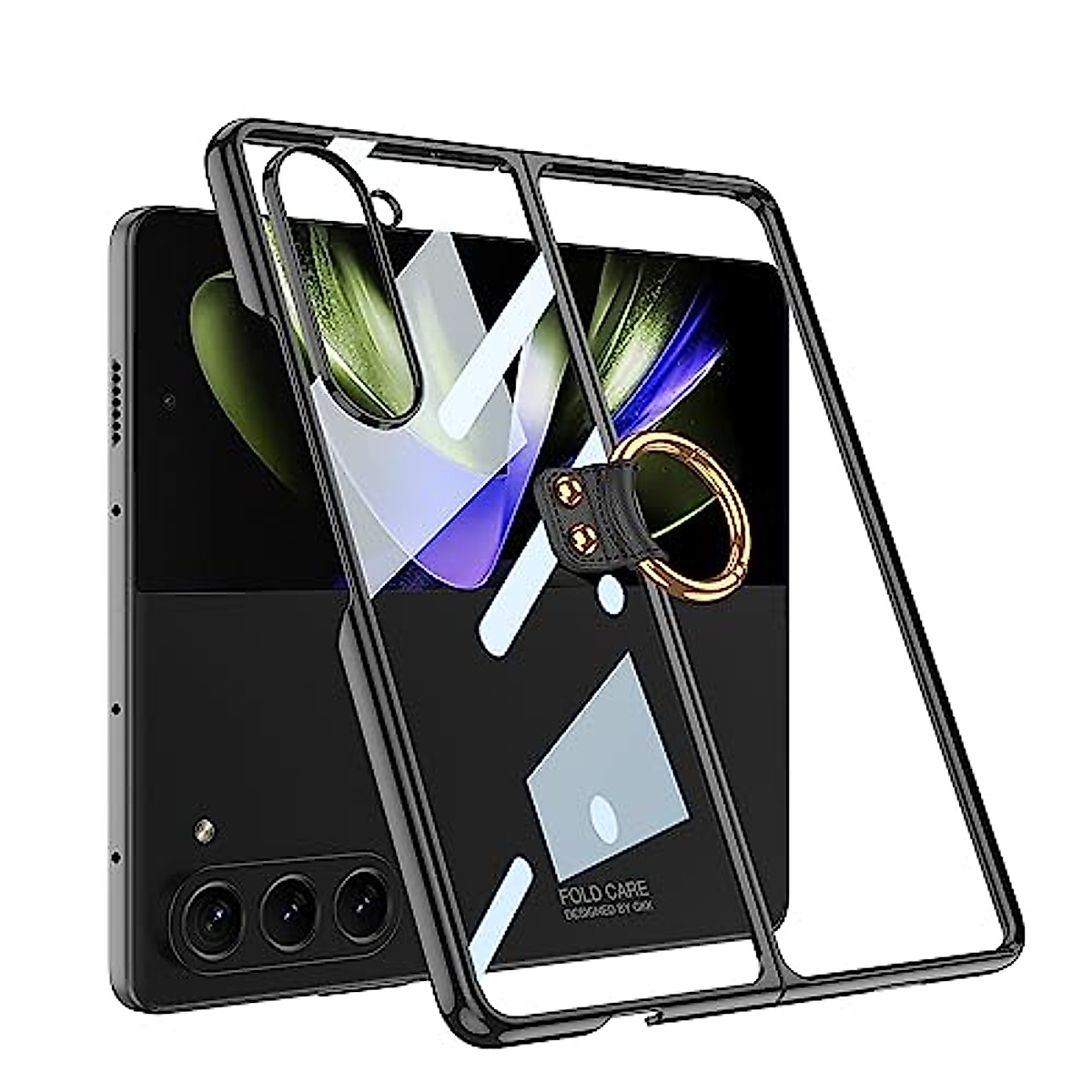 SHIEID Samsung Z Fold 5 Case with Ring, Galaxy Z Fold 5 Case with Screen Protector Electroplating Border Design Protective Cover for Samsung Galaxy Z Fold 5, Bright Black