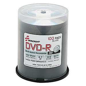 AbilityOne - 7045016147492 - SKILCRAFT® 4.7GB DVD-R 100 Pack with Spindle - 100 Units