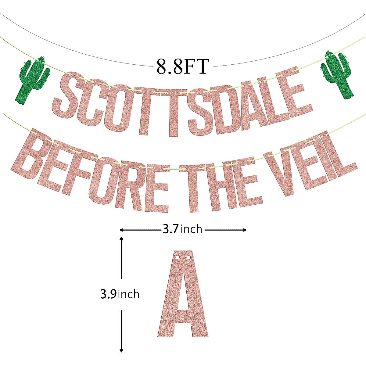 Scottsdale Before the Veil Banner, Bachelorette Party Decorations, Final Fiesta Bachelorette Cactus Decors, Bride to Be Engagement Bridal Shower Supplies Rose Gold Green Glitter