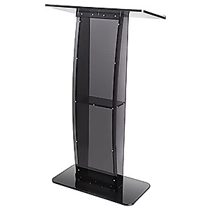 VEVOR Acrylic Podium, 47" Tall, Acrylic Podium Stand with Wide Reading Surface & Storage Shelf, Floor-Standing Clear Pulpits Acrylic for Church Office School, Black