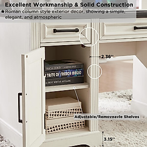 JXQTLINGMU Farmhouse 76" Height Computer Desk with Hutch, Office Desk with Charging Station, Drawers and Storage Cabinet, Workstation for Office Home, Off White