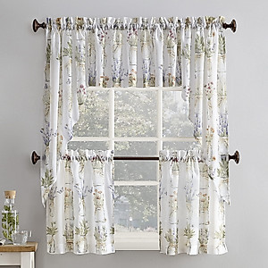 No. 918 Eve's Garden Semi-Sheer Rod Pocket Kitchen Curtain Tier Pair, 54" x 38", White