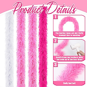 Jexine 8 Pcs Feather Boas Bulk Artificial Fluffy Boas Decor for Wedding Costume Dress Tea Party Supplies(5 Ft,Pink, Rose, White)