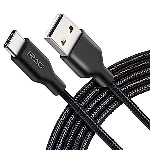 iRAG 6ft USB A to USB C Charger Cable, Fast Charging USB Type C Cable, Nylon Braided Cord Compatible with Samsung Galaxy S23/S22/S21/S20, Google Pixel, Motorola, iPad Pro, and More