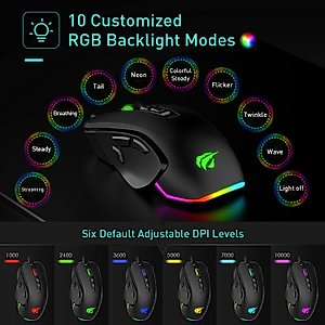 Havit Gaming Mouse Computer Ergonomic Wired Mice with 14 Programmable Buttons Interchangeable Side Plates (8 Buttons/ 8+6 Side Buttons), 2 Replaceable Right Plates for Laptop PC Gamer (Renewed)