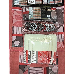 WPM WORLD PRODUCTS MART Zen 18-Piece Bathroom Set: 2-Rugs/mats, 1-Fabric Shower Curtain, 12-Fabric Covered Rings, 3-pc. Decorative Towel Set (Peach)