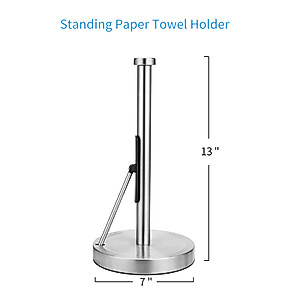 LEISURESHARE Paper Towel Holder Countertop, Stainless Steel Standing Paper Towel Roll Holder for Kitchen Bathroom, with Weighted Base for One-Handed Operation(Silver Fine Packaging)