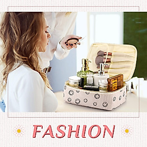 Sanwuta 2 Pcs Corduroy Cosmetic Bag Set Travel Toiletry Bag Smile Face Makeup Pouch Portable Cosmetic Pouch Smile Dots Bags Multifunction Organizer Washable Skincare Bag for Women, 2 sizes