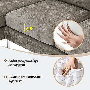 FIQHOME 84'' Convertible Sectional, Modern Chenille L-Shaped Sofa Couch with Reversible Chaise Lounge, Fit for Living Room, Apartment(2 Pillows,New,Espresso)