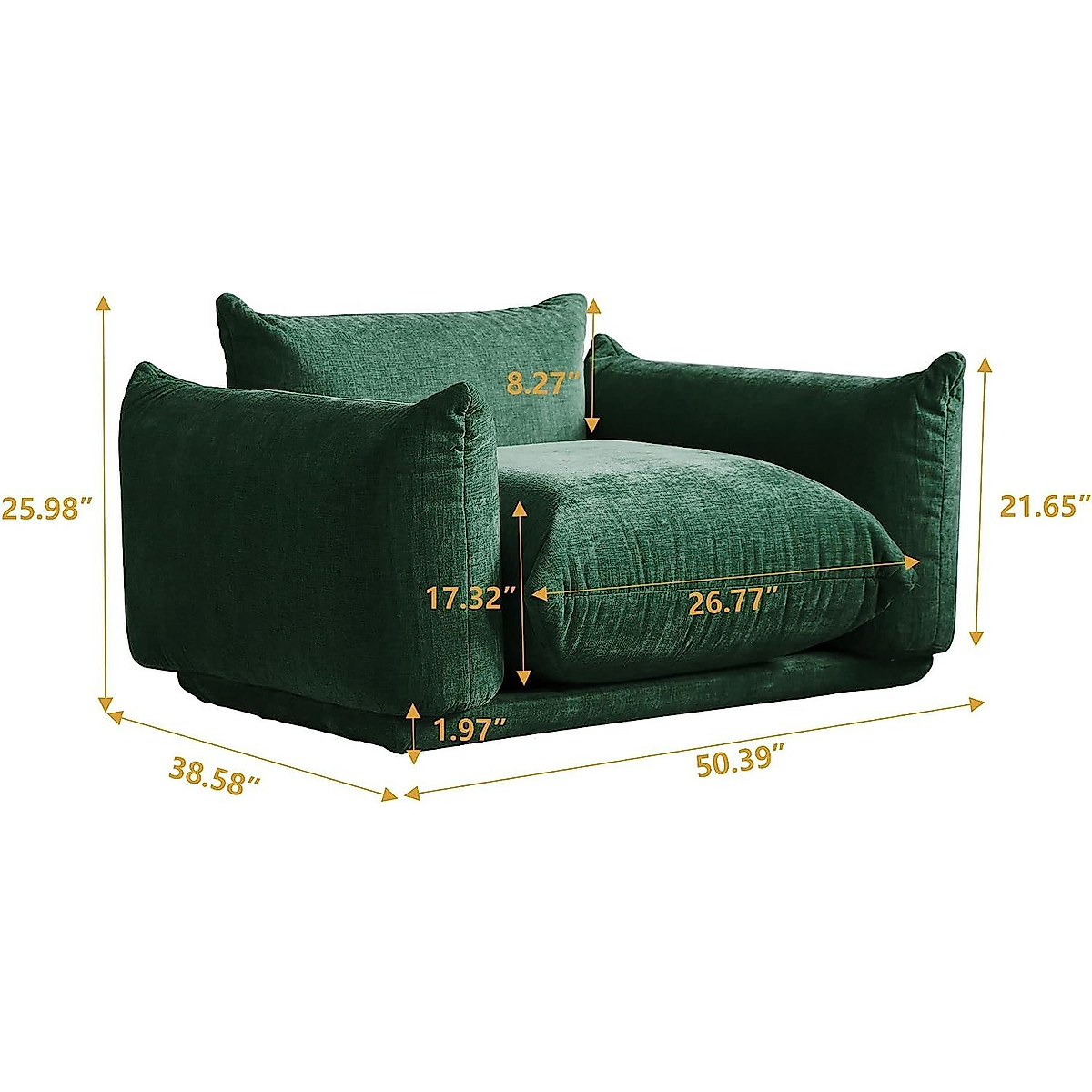 JACH Mid-Century Modern Comfy Sofa Couch with Thick Cushion, Chenille Single Accent Chair Deep Seat Couches, 50" Plush Sofas Furniture for Small Spaces Living Room Bedroom Office Apartment, Green