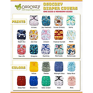 OsoCozy Newborn Reusable Cloth Diaper Covers - Adjustable Snap Fit & Double Leg Gussets for Baby Boys & Girls from 6-12 Pounds. Use with Prefold, Flat or Fitted Cloth Diapers or Snap-in Inserts