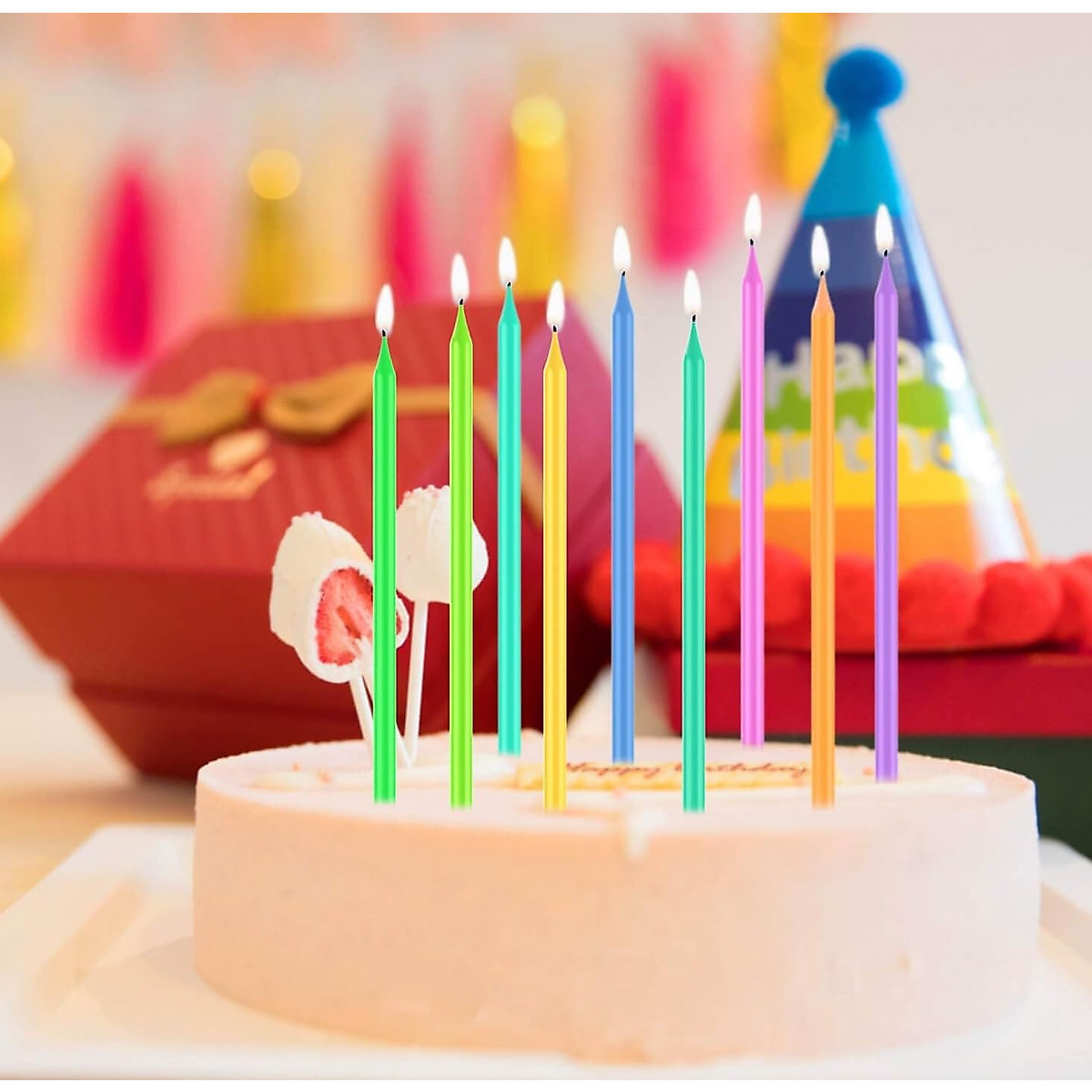 Cwise-100 Count Rainbow Birthday Candles -Long Thin Cake Candles - Giant Pack Colorful Pencil Candles Birthday Candle - Birthday, Celebration, Wedding. Cake Decorations (100 PCS)