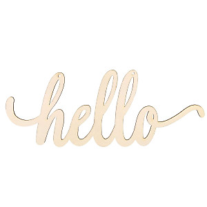 Vosarea Hello Wood Sign Cutout Hello Wooden Letter Sign DIY Block Words Sign for Wreath Home Door Wall Decor Art Decoration (35x14x0.5cm)