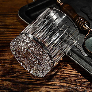 M-bay 12.5oz Vertical Stripes Whiskey Glasses Set of 4, Thick Bottom Cocktail Glasses with Luxury Box, Crystal Rock Glasses for Bourbon, Cognac, Vodka, Tequila, Scotch