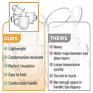 BTaT- Double Wall Glass Coffee Mugs, 16 oz, Set of 4, Double Glass Coffee Cups, Double Wall Coffee Mugs, Double Insulated Coffee Mugs, Clear Latte Mugs, Glass Coffee Mug, Clear Mugs