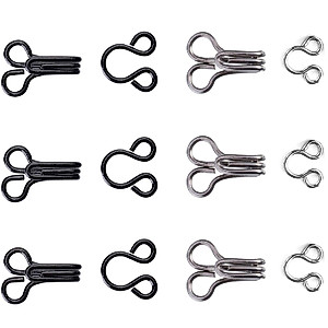 Willrain 60 Pairs Sewing Hooks and Eyes Closure for Bra Clothing Trousers Skirt DIY Craft,3 Sizes (Silver Black)