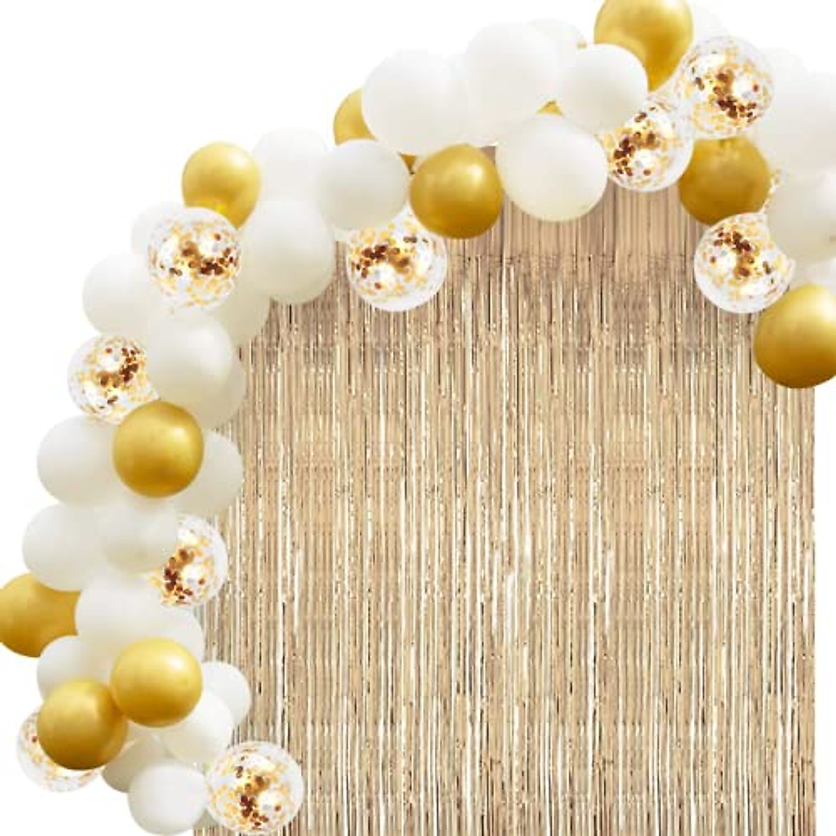 JOYYPOP White Gold Balloon Garland Kit with Gold Tinsel Curtain White Gold Balloons for White and Gold Wedding Birthday Party