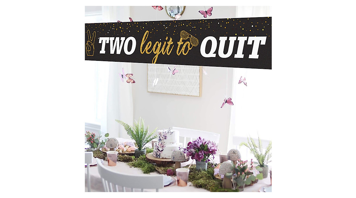 Large Two Legit To Quit Birthday Banner - 9.8x1.6 ft Backdrop
