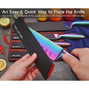 WELLSTAR Knife Edge Guards Set, 5 Piece Universal Blade Covers, BPA Free ABS Protective Blade Sheaths, Non-Scratch Felt Lining Kitchen Knives Covers (Knives not included)