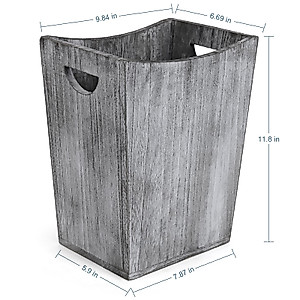 Wood Trash Can Rectangular Waste Basket with Convenient Semicircular Handle Wooden Garbage Can for Kitchen Bedroom Living Room, Grayish Green