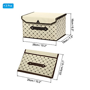PATIKIL Fabric Collapsible Storage Bin 10.2 x 7.5 x 6.3 Inch, 3 Pcs Foldable Storage Box Cube with Lids and Handle Organizer Container for Home Bedroom Closet Clothes, Beige Plaid