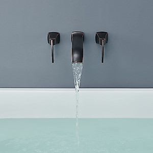 Qinkell Wall Mount Bathtub Faucet Roman Tub Filler High Flow Long Spout Reach Oil-Rubbed Bronze Tub Faucets with 2 Handles