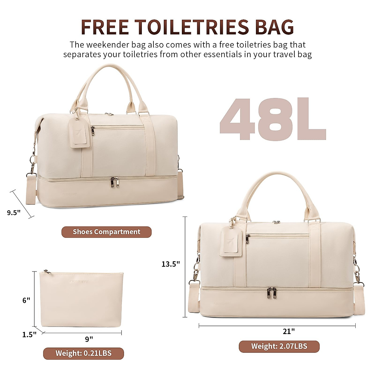 Weekend bag for Women Overnight Bag Large Travel Bag Carry on Weekend Duffle Bag with Shoe Compartment Fit Perfect for Travel Business Gift(Grey Canvas)