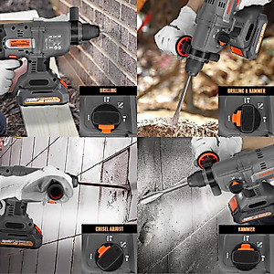 Mellif Brushless Rotary Hammer Drill Compatible with Dewalt 20v Max Battery, 1 1/8 in SDS Plus 1,400RPM, Heavy Duty Safety Clutch, 4 Modes for Concrete, Masonry, Wood, Metal (Tool Only)