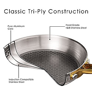 Homaz life Pots and Pans Set, Tri-Ply Stainless Steel Hammered Kitchen Cookware, Induction Compatible, Dishwasher and Oven Safe, Non-Toxic, Professional Grade Cooking Sets, 10-Piece, Silver