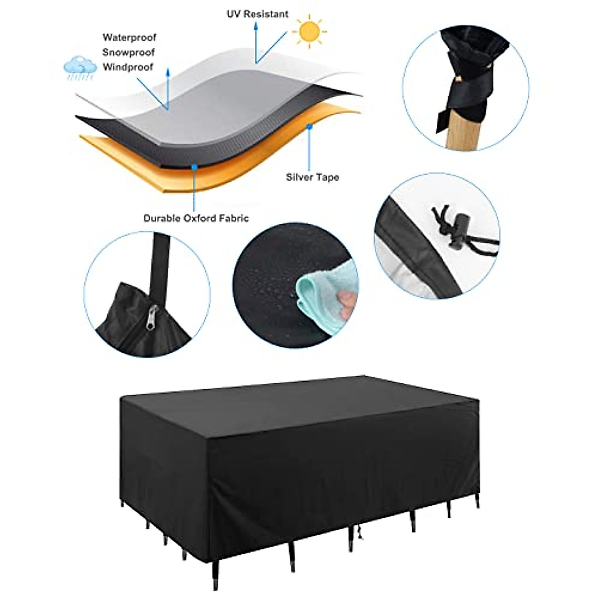 SOUKAHU Patio Furniture Set Cover Outdoor Sectional Sofa Set Covers, Outside Table Cover Waterproof Rectangle, Waterproof Patio Table and Chair Cover 83.5× 52× 29Inch