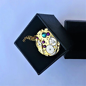 Steampunk Tie Pin Tie Tack Vintage Golden Watch Movement Men's Gift Groom Red Green Purple Swarowski Rhinestones