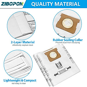 Zibopon VF3503 Vacuum Bags Compatible with Ridgid 5 to 10 Gallon Wet/Dry Vacs, Size B(10 Pack)