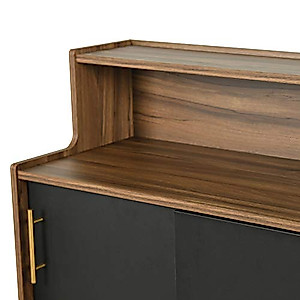 Mecor Shoe Rack Storage Cabinet, 2-Door Shoebox Container Organizer Standing w/ Sliding Door for Hallway Entryway Living Room Bathroom, Walnut/ Black