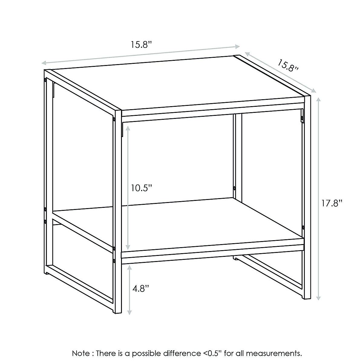 Furinno FM19122GYW Camnus Modern Living 2-Tier End Table, French Oak Grey, 15.9 in x 15.75 in x 18 in