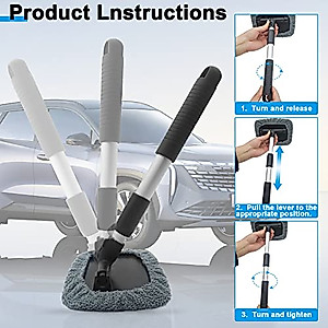 Windshield Cleaning Tool, Auto Window Cleaner, Extendable Detachable Handle with 4 Reusable and Washable Microfiber Pads, Car & Home Inside Exterior Use