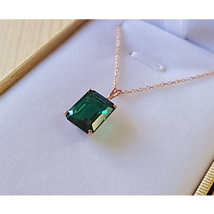 Galaxy Gold GG 14K Solid White Gold Necklace With Octagon Shape 4.5 ctw High Polished Genuine Emerald - Grade AAA (White Gold 24 Inch) LAB GROWN GENUINE REAL EMERALD