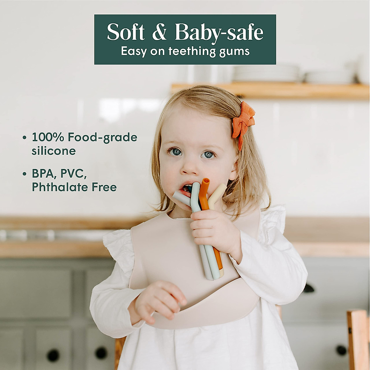 Simka Rose Silicone Straws - Reusable, Short, Bendy Kids Straws - BPA Free,Baby & Toddler Straw Set with Cleaning Brush - 5-inch, Multicolor