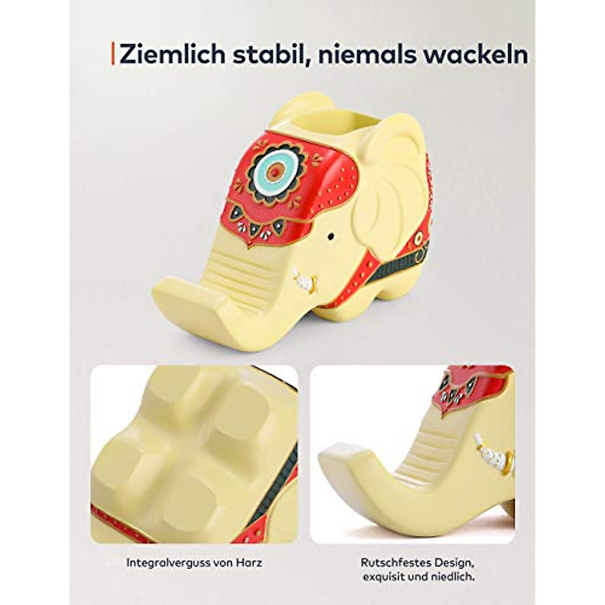 AhfuLife Elephant Pencil Holder with Phone Stand, Resin Carving Elephant Gifts for Women, Multifunctional Pen Pot Office Desk Decoration Stationery Supplies Organizer