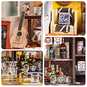 ROBOTIME DIY Dollhouse Miniature Wooden Light Music Bar Kit with LED to Build Miniature Craft Kits for Adults Decent Gift