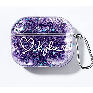 Purple Glitter Case For AirPods Pro Custom Name Keychain Protective Liquid Quicksand Personalized Pods 3 Cover Gift For Men Women MN2