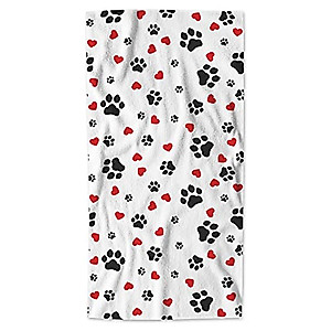 AOYEGO Cute Colorful Paw Print Bath Towels Lovely Puppy Animal Dog Cat Footprint Red Hearts Kitchen Hand Towels Bathroom Decor Soft Beach Microfiber Hair Towels 15x30 Inch