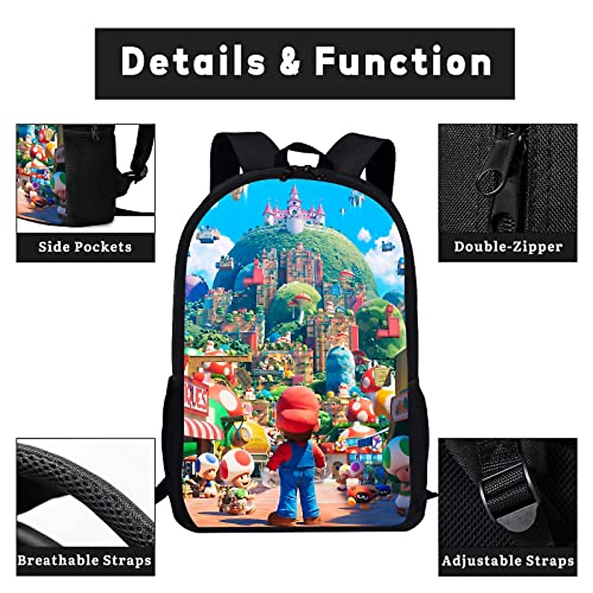 Vonpcaty 3-Piece Cartoon Backpack Set with Insulated Lunch Box and Pen Case for Boys and Girls, Bookbag Lunch Bag Pen Pouch Ideal for Travel and Work (blue)