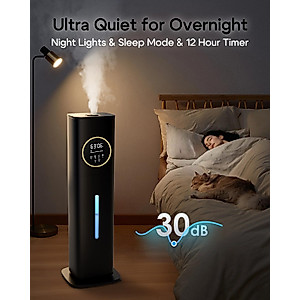 Humidifier Large Room Bedroom with Night Light, 2.1Gal(8L) Humidifiers for Home with Essential Oil Diffuser, Top Fill Whole House Cool Mist Humidifiers for Plants Baby Kids Adults(Black)