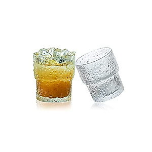 Glass Cups Old Fashioned Glasses Set of 2, Raindrop Origami Style Rocks Cocktail Glasses, Ripple Vintage Glassware Set for Bar Beverages, Ice Coffee, Whiskey, 220ml, In Gift Box