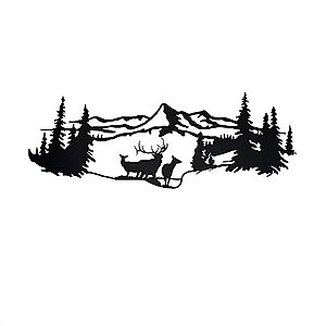 Solucky Elk Mountain View Metal Wall Decor Metal Deer Wall Art Forest Deer Wall Decor Deer Woodland Decor Metal Deer Decoration Rustic Animal Hunting Decor for Bedroom Wall Decor