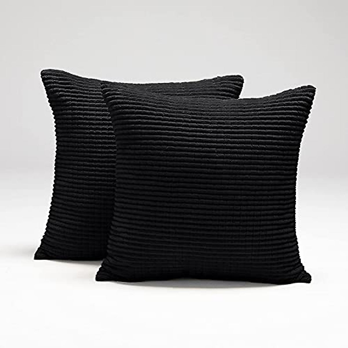 Deconovo Corduroy Throw Pillow Covers, Soft & Decorative Cushion Covers, Machine Washable, Set of 2 for Sofa, Couch, Bedroom & Living Room, Black, 20x20 Inch