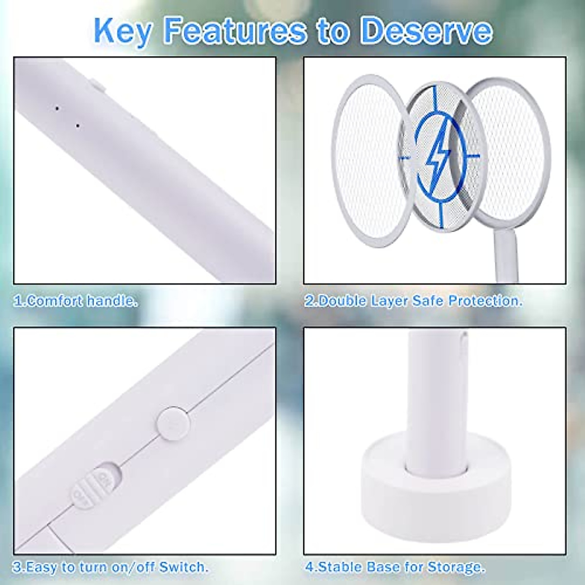 Lanpuly Electric Fly Swatter, Bug Zapper Mosquito Killer for Indoor Outdoor, 4000 Volt Electric Fly Killer Pest Insects Control Racket Zap with Base for Mosquito Gnat Fly Wasp, Safe to Touch