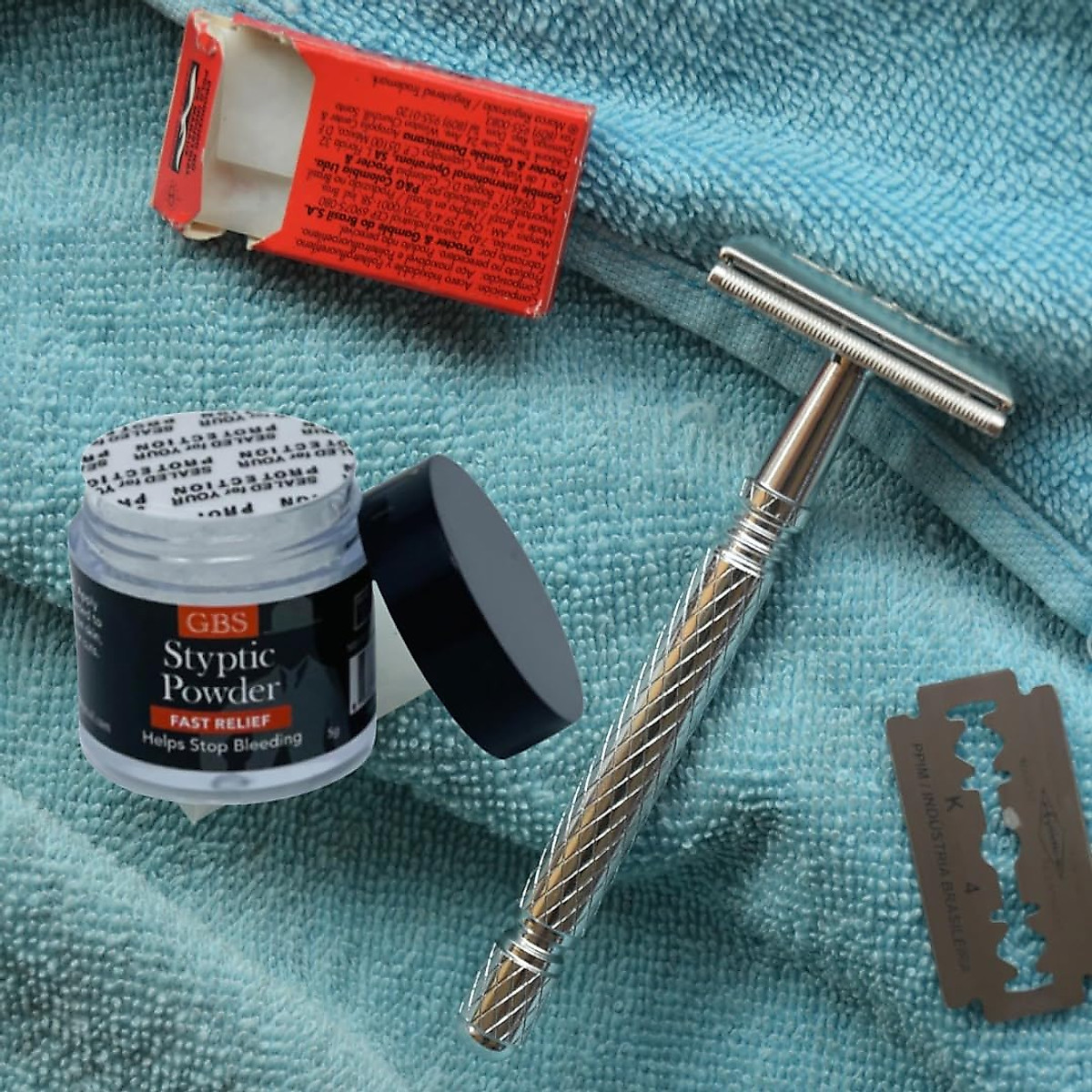 G.B.S Pack of 50 Double Edge Razor Blade and Alum Block