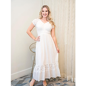 Anna-Kaci Renaissance Peasant Maiden Boho Inspired Cap Sleeve Lace Trim Maxi Dress, Cream, XX-Large