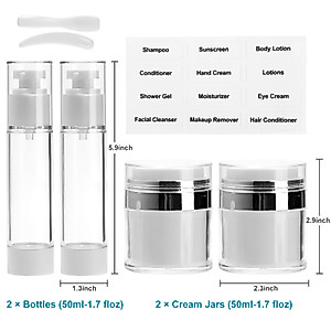7 Pack Bubimon Airless Pump Jars, 1.7oz/50ml Cosmetic Containers, Leak Proof Refillable jar, Cream Jar, Vacuum Bottle for Cream Lotion, Toiletries, Shampoo, Body wash